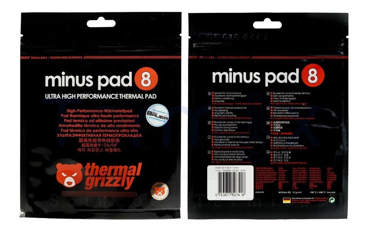 Pad Térmico Minus Pad 8 120X20X1mm 2unid Thermal Grizzly - Xplace Games ...