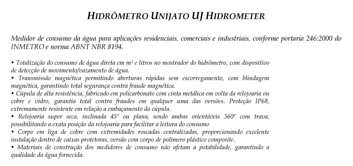 Hidrômetro Unijato UJ Hidrometer - Anchieta Materiais Elétricos e ...