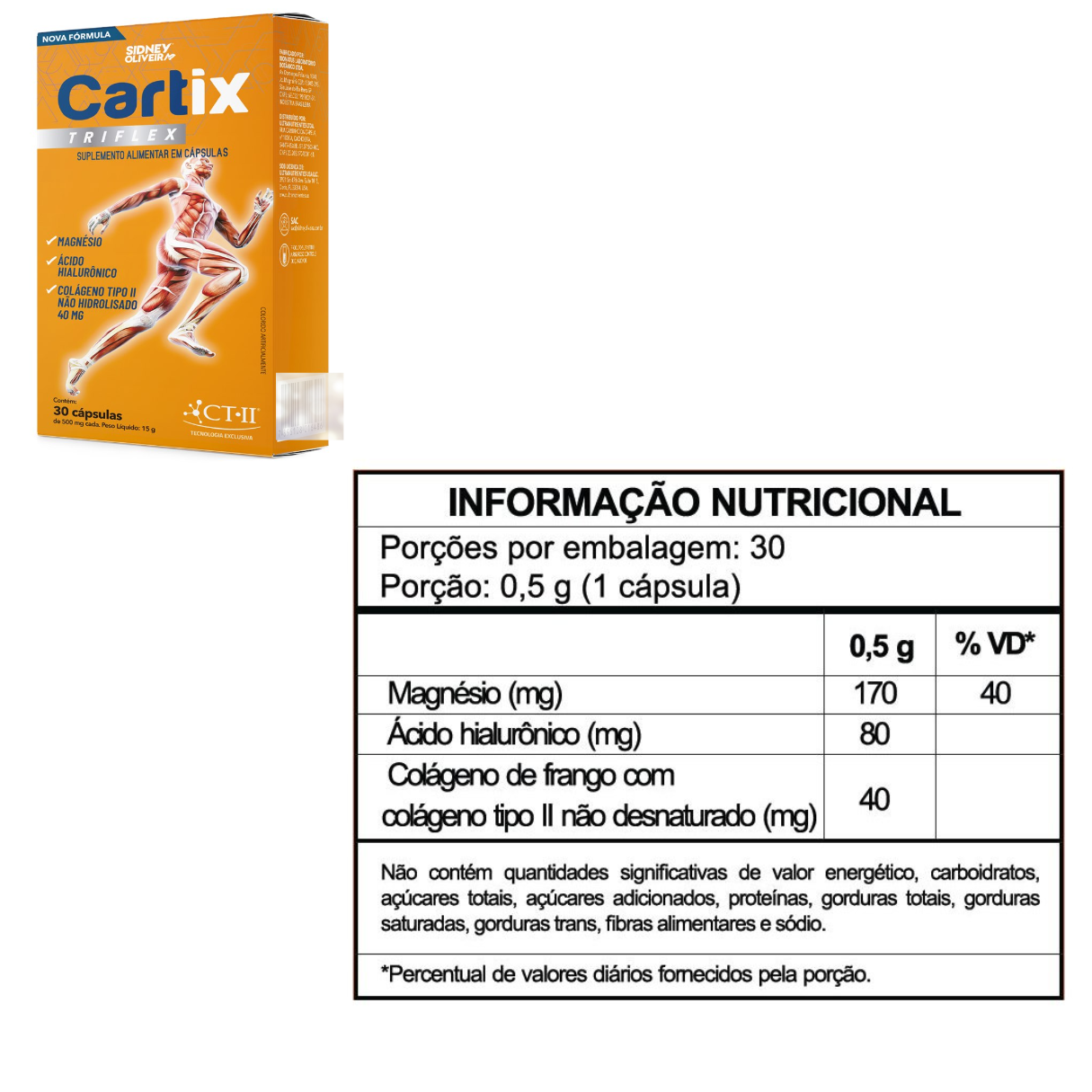 COLÁGENO TIPO II NÃO HIDROLISADO + ÁCIDO HIALURÔNICO + MAGNÉSIO CARTIX ...