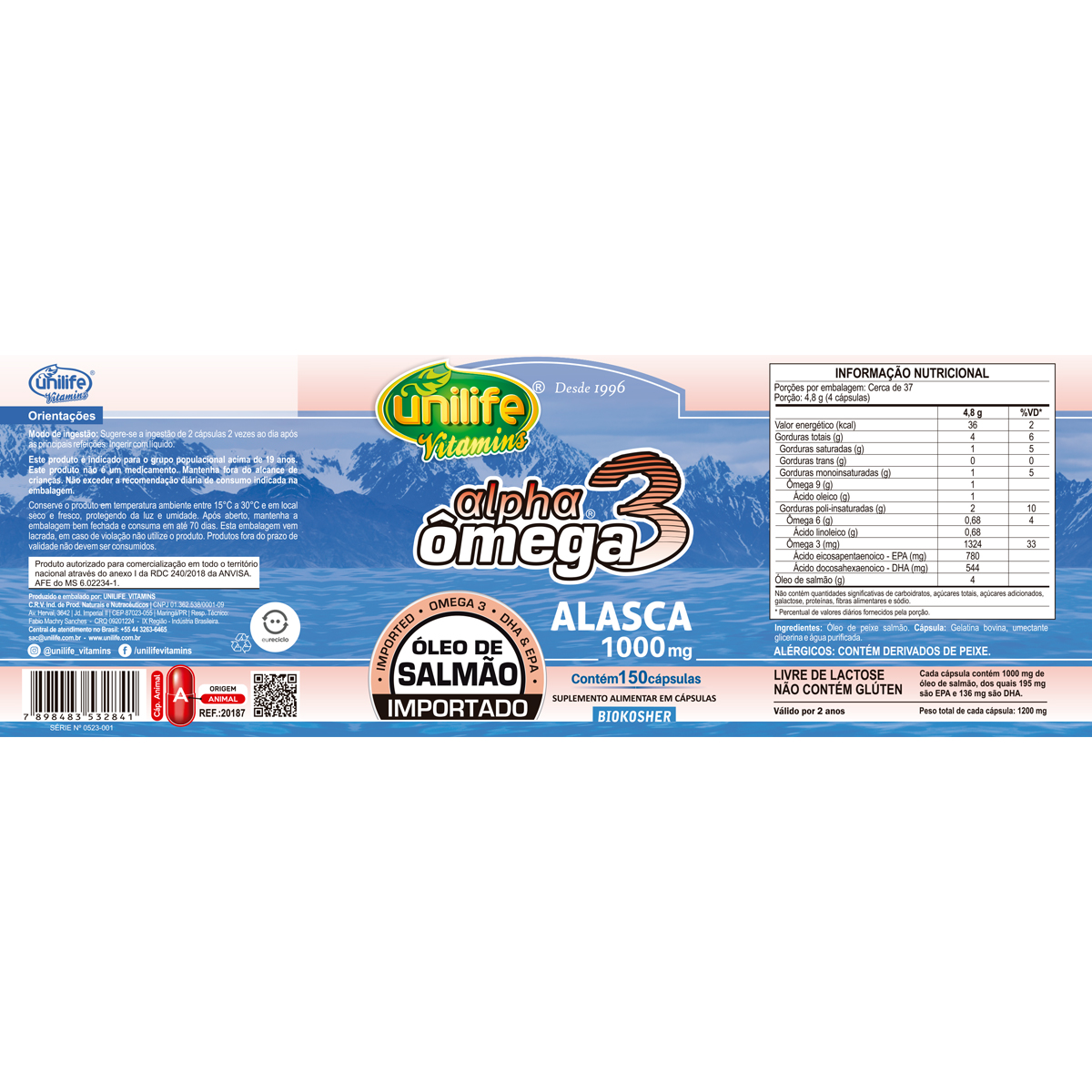 Ômega 3 Alpha Óleo de Salmão 1200mg 150 cápsulas Unilife - Edin