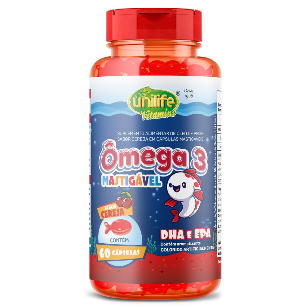 Kit 5 Ômega 3 Kids Mastigável Unilife Cereja 60 cápsulas - Edin