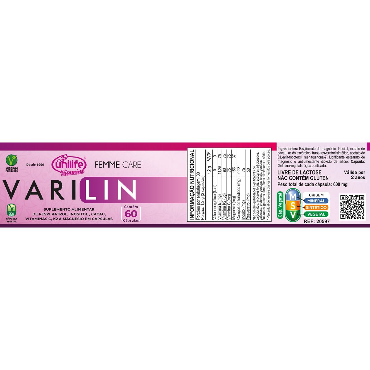 Kit 3 Varilin Femme Care Vegano Unilife 60 Cápsulas 600mg - Edin