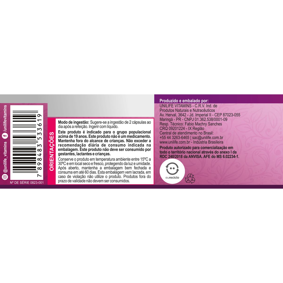Varilin Femme Care Vegano Unilife 60 Cápsulas 600mg - Edin