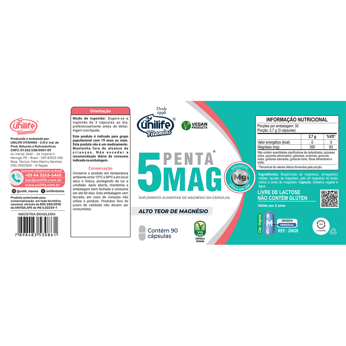 Penta 5 Mag Magnésio Unilife 90 cápsulas - Edin