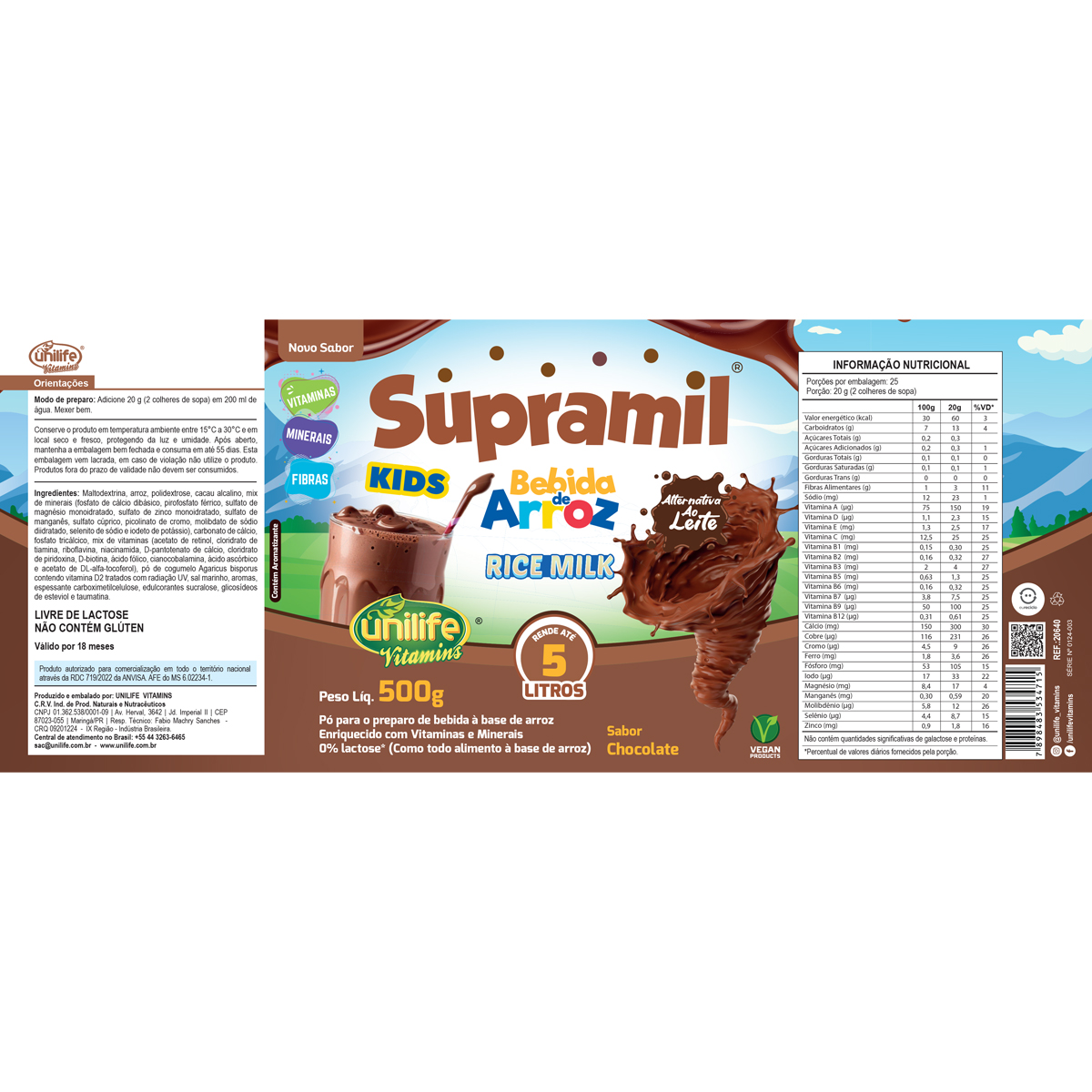 Kit 2 Supramil Bebida de Arroz Kids Chocolate Unilife 500g - Edin