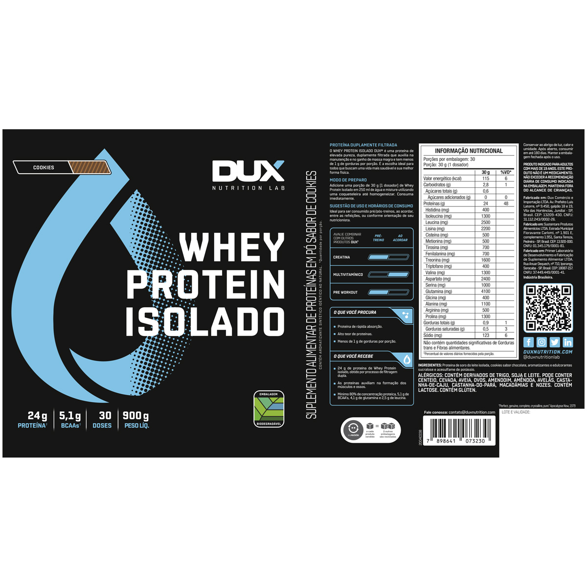 Whey Protein Isolado Dux Cookies 900g - Edin