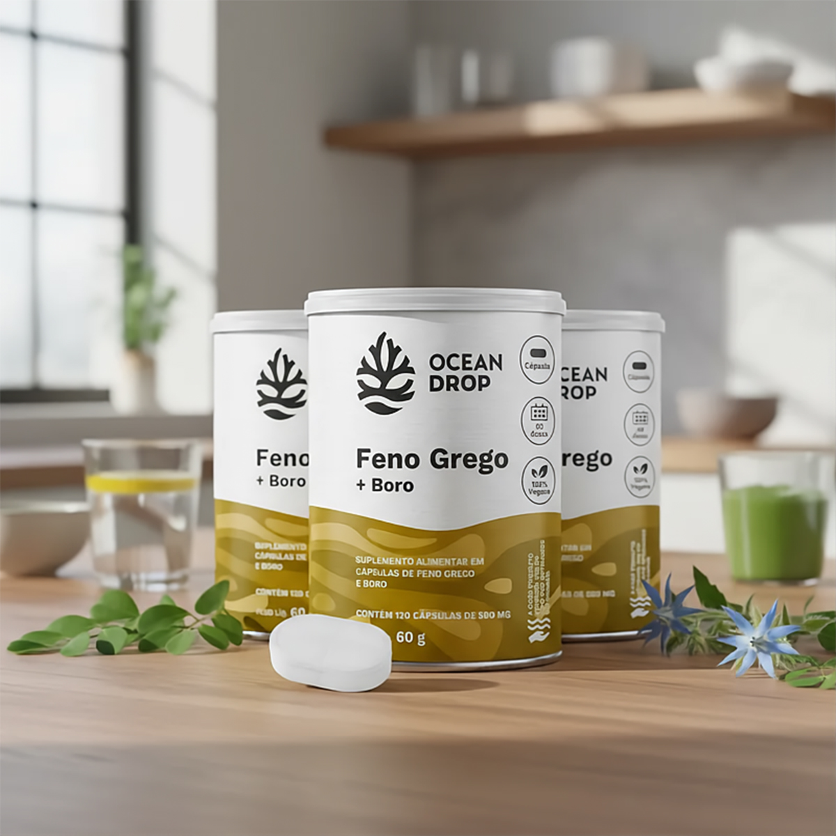 Kit 3 Feno Grego e Boro Ocean Drop 120 Cápsulas - Edin