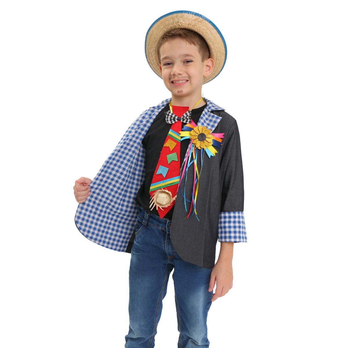 Paletó Noivinho Caipira Infantil Jeans + BROCHE + CHAPÉU - Quimera Kids