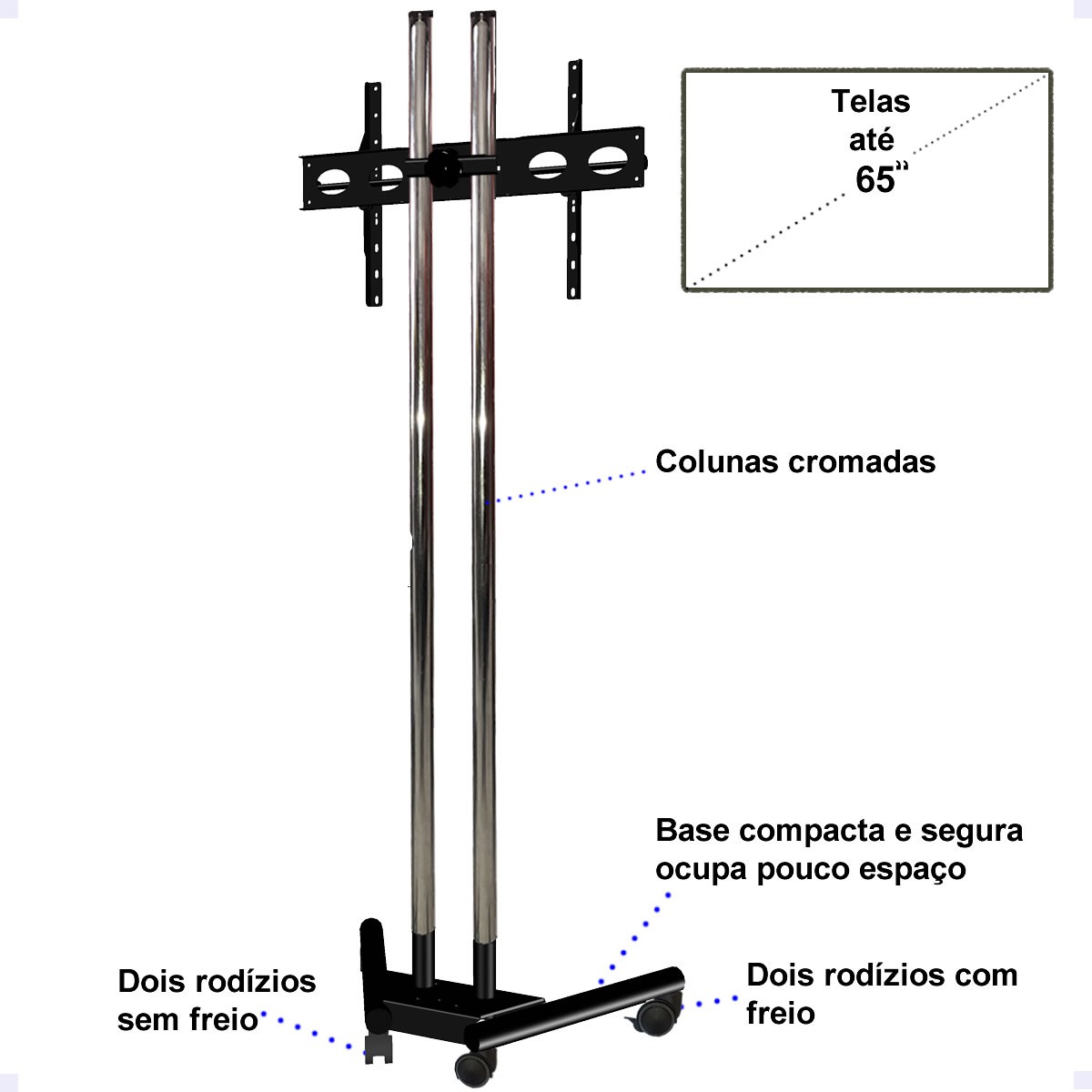 PedestalTv -Suporte Para Tv de piso com rodas - Ped Tv