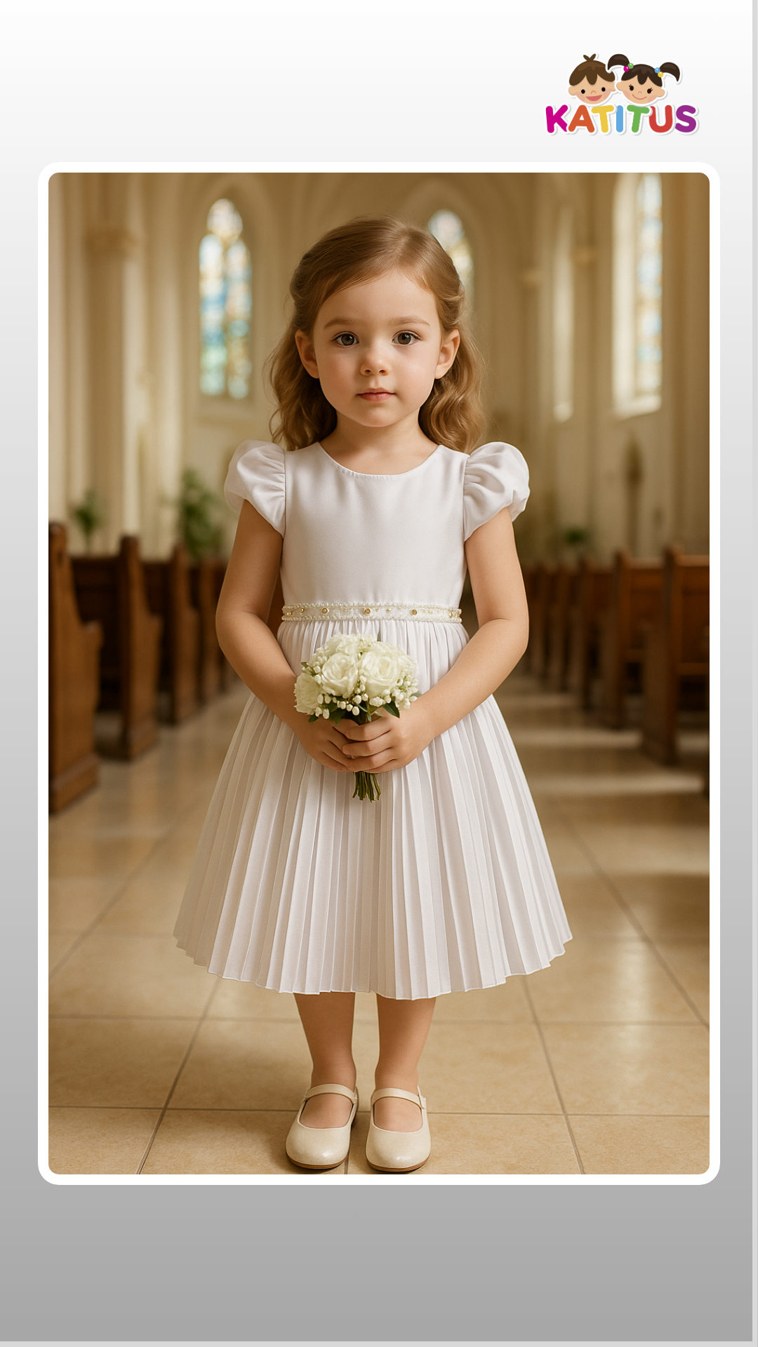 Vestido Infantil Branco Saia Plissada Com Cinto de Pérolas - KATITUS ...
