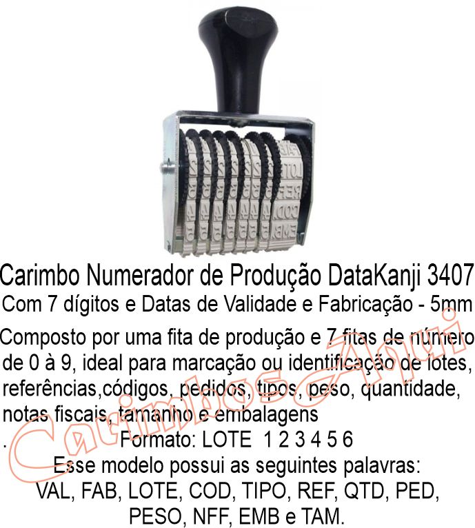 Numerador de Produção manual 6 Digitos (3406) Formato VAL / FAB / LOTE ...
