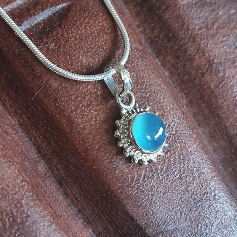 Pingente Indiano Sol Prata 925 Calcedônia Azul - lançamento - Prata de ...