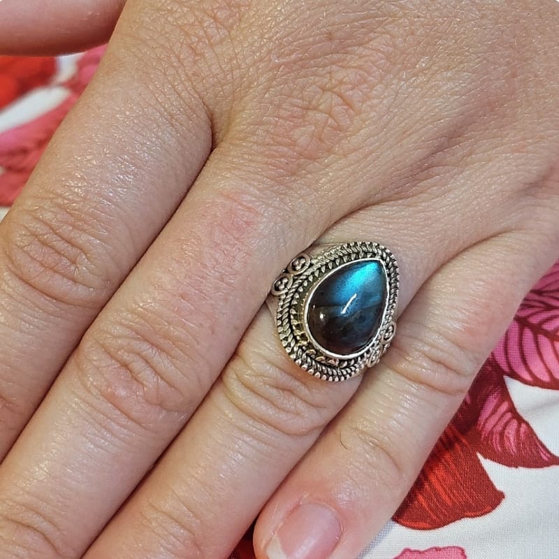 Anel indiano Prata 925 - Gota - Pedra Labradorita- L008 - Prata de Bali ...