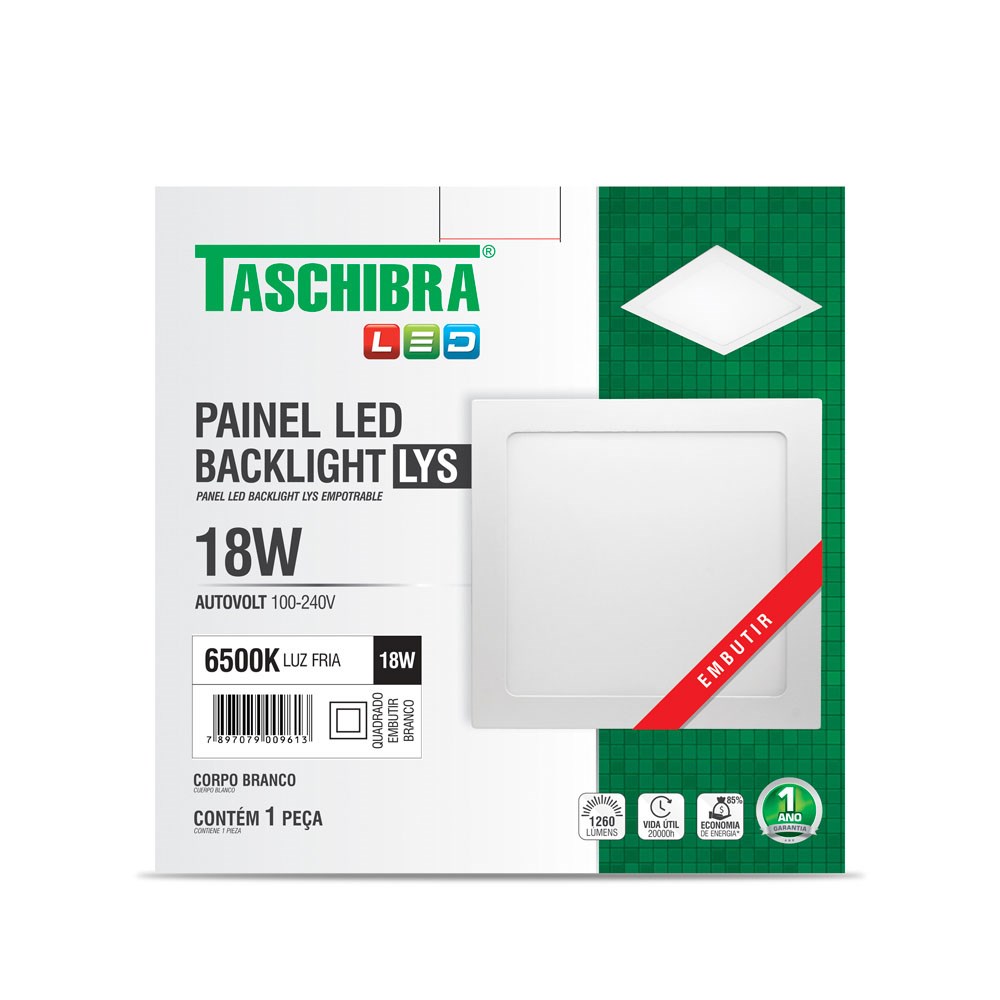 Luminária LED Plafon TASCHIBRA Lys Embutir Quadrado 18W 6500K 22cm ...