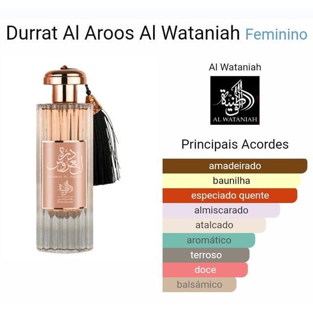 Perfume Árabe Durrat Al Aroos Eau De Parfum Feminino Al Wataniah - Tô ...