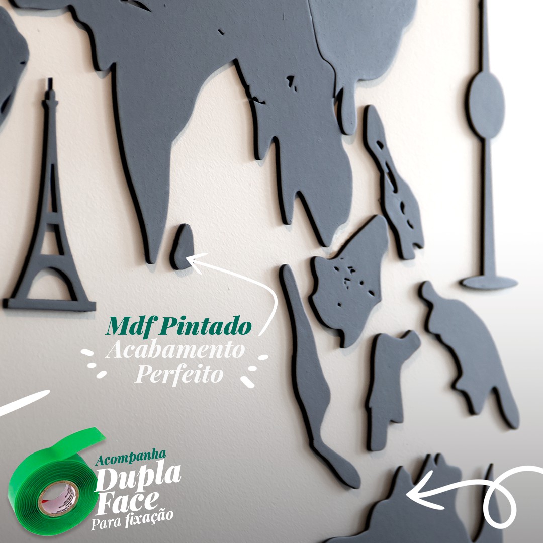 Mapa Mundi de Parede em MDF - Fácil instalação - 3 tamanhos - BLESS ...