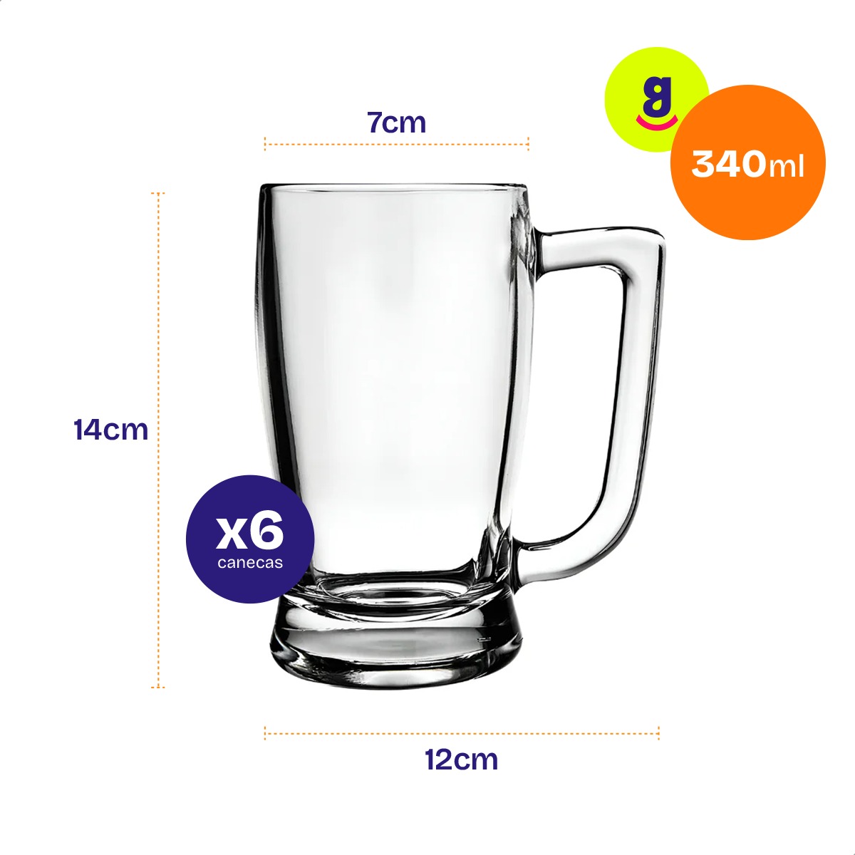 Jogo de 6 Canecas de Chopp 340ml Vidro Safira - Gogupo Distribuidora, Seu Parceiro no Atacado