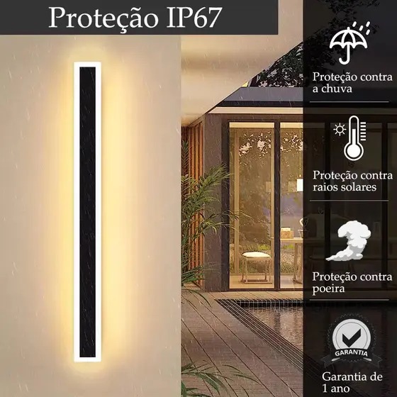 Arandela de Parede Externa 60W Retangular com Bluetooth 150cm ...