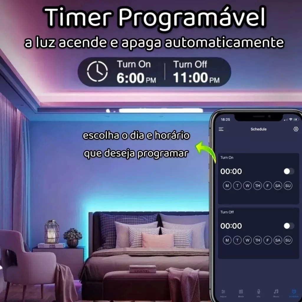 Fita LED Fio Fada 10 metros Smart Digital com Controle de voz APP USB ...