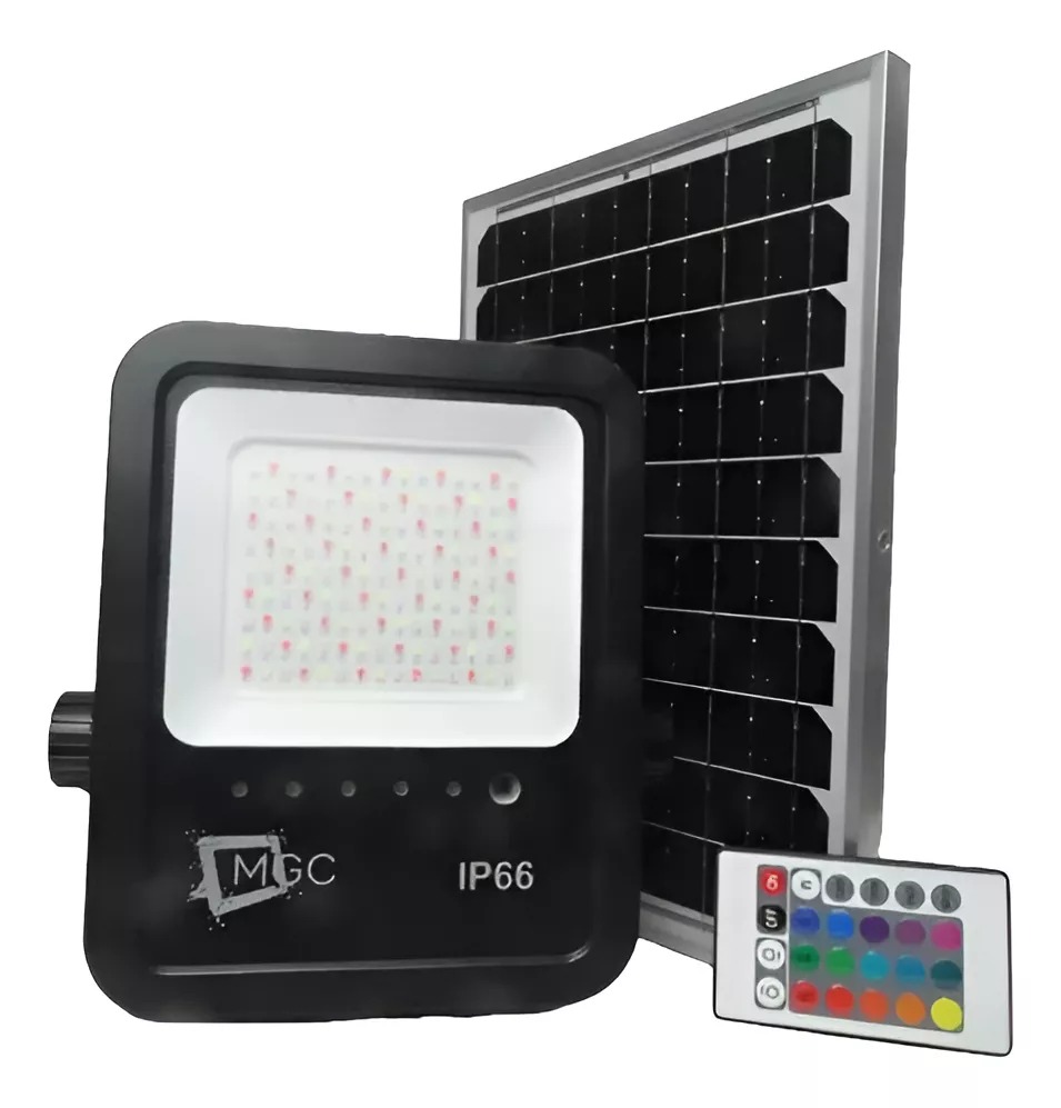 Refletor Painel Solar 100W LED Com Controle RGB Colorido IP66 ...