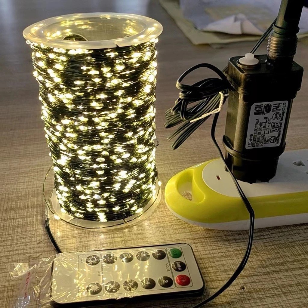 Fio Fada Natal Cordão Verde 50m IP44 Com Controle 3000k - Sustenta Led ...