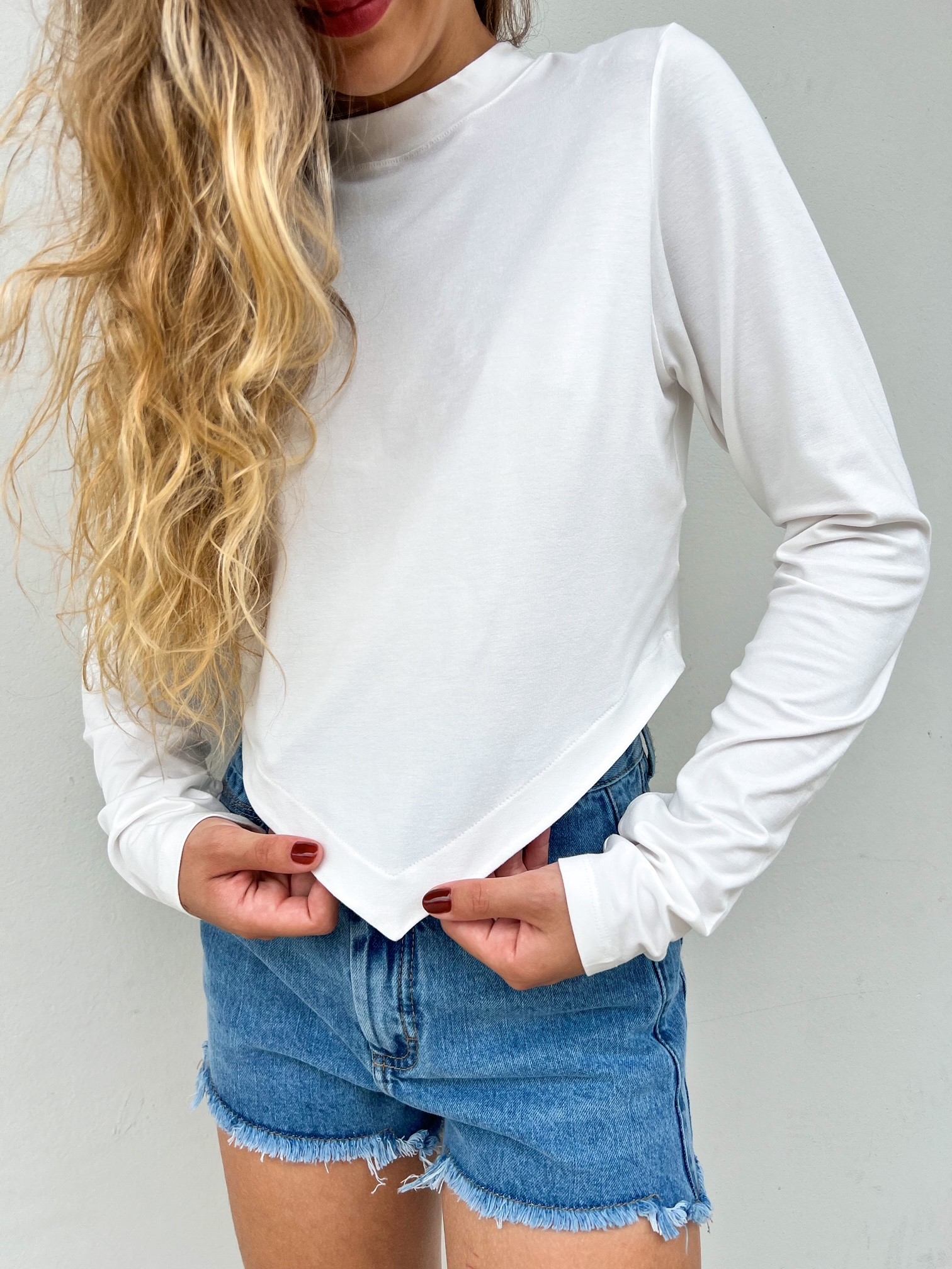 Blusa Manga Longa Feminina Cropped Branca Sofia- Mini Moni - Mini Moni