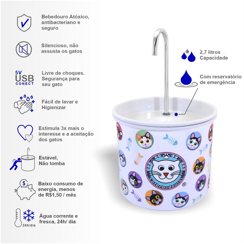 Kit Fonte White - Bebedouro para Gatos - Pet Bichano