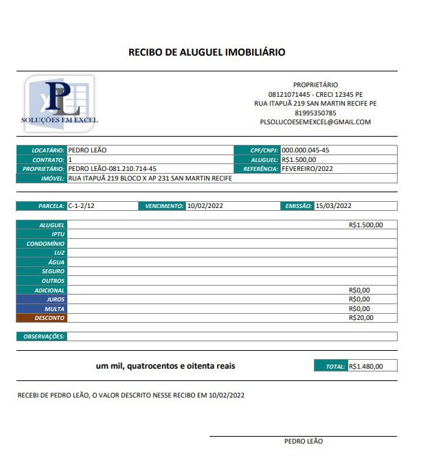 Planilha Controle de Aluguéis de Imóveis - Recibos e Relatórios ...