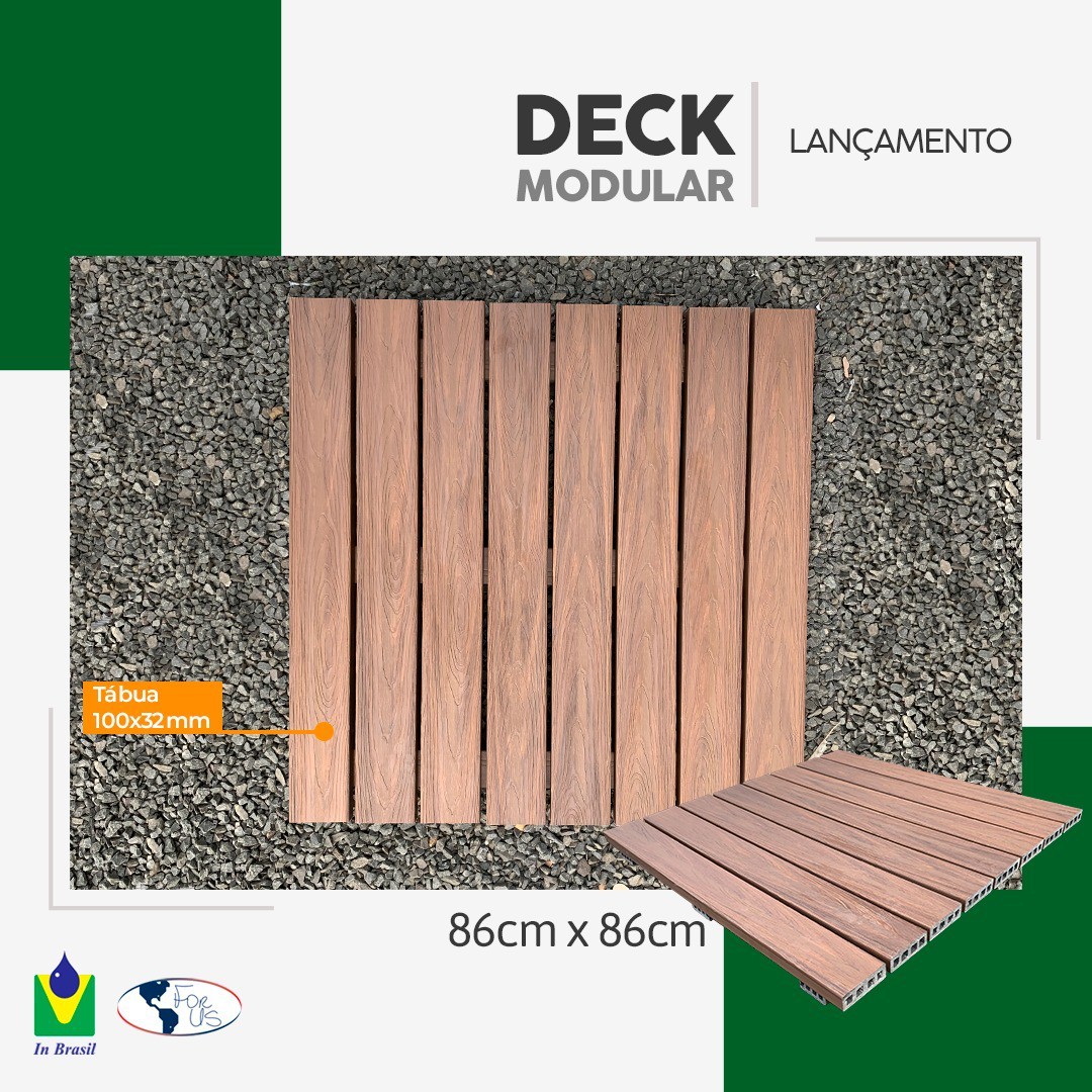 Deck 86x86 cm modular Cor Ipê - Madeira Plástica Com textura - Lazer e Casa