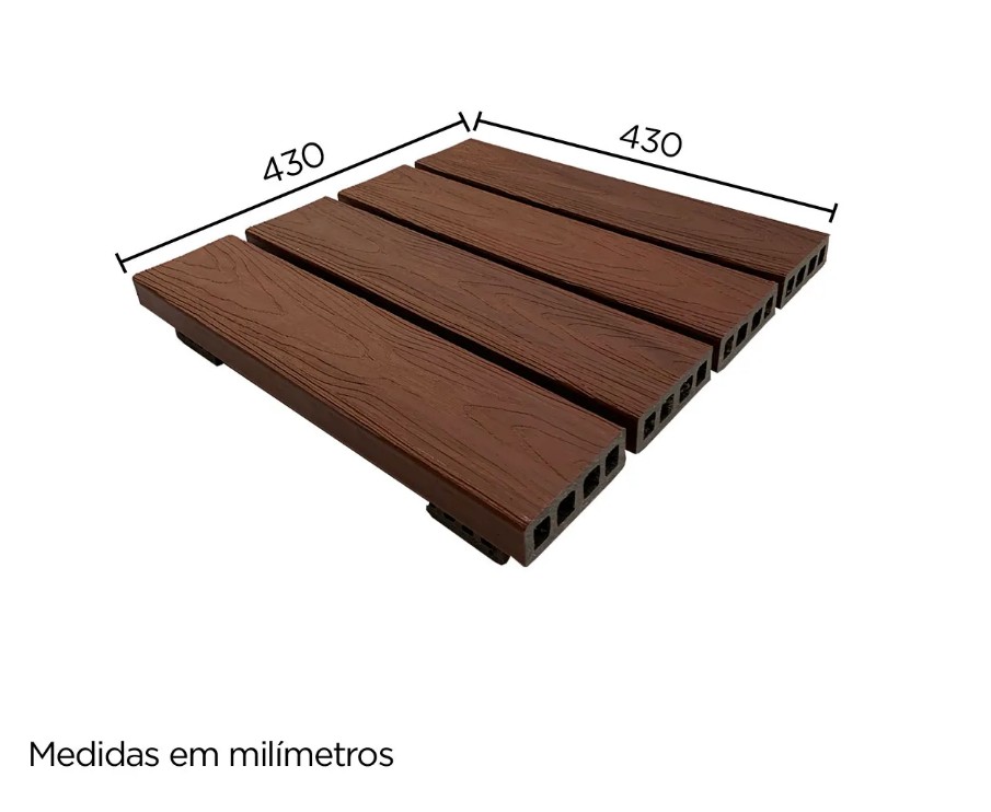 Deck 43x43 cm modular Cor Ipê - Madeira Plástica Com textura - Lazer e Casa