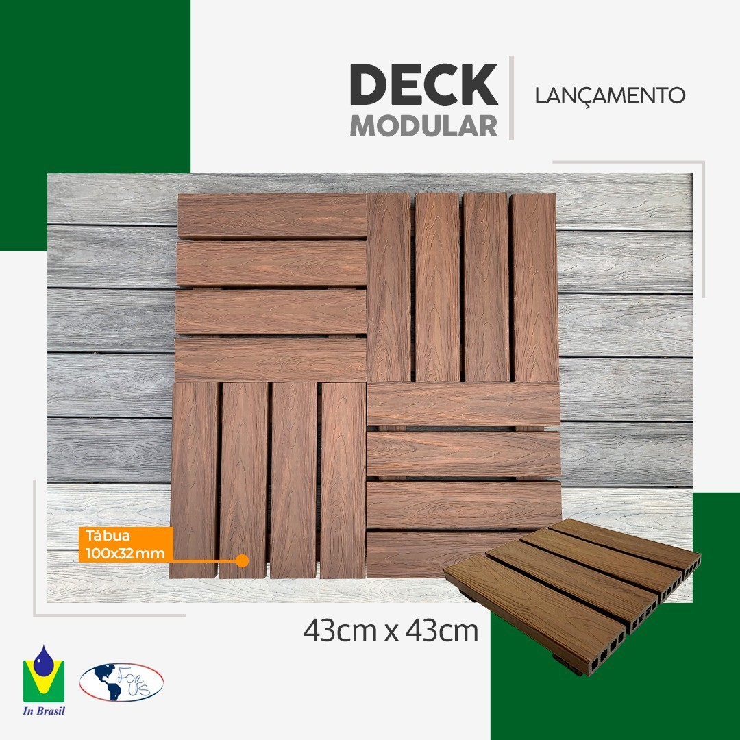 Deck 43x43 cm modular Cor Ipê - Madeira Plástica Com textura - Lazer e Casa
