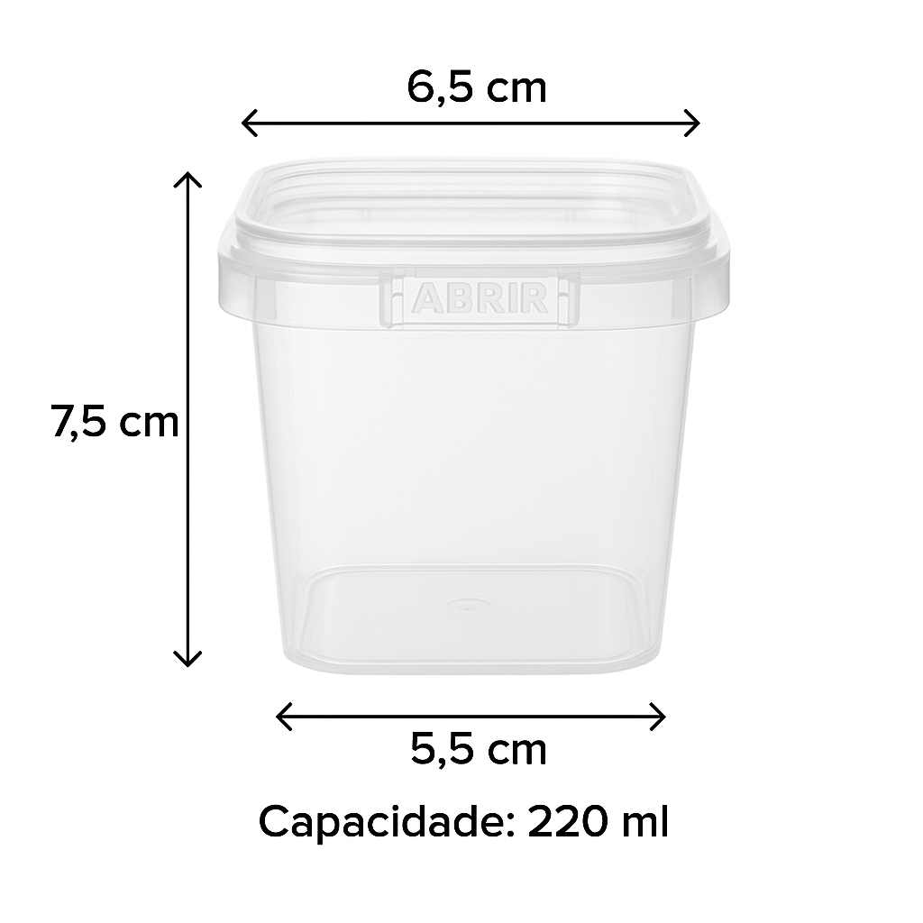 Pote Plástico Quadrado com Lacre 220ml – Kit 500 Unidades - Embala ...