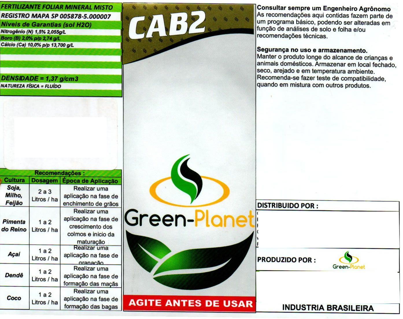Fertilizante Foliar P/ Florada Cab2 Cálcio E Boro Galão 5 Litros ...