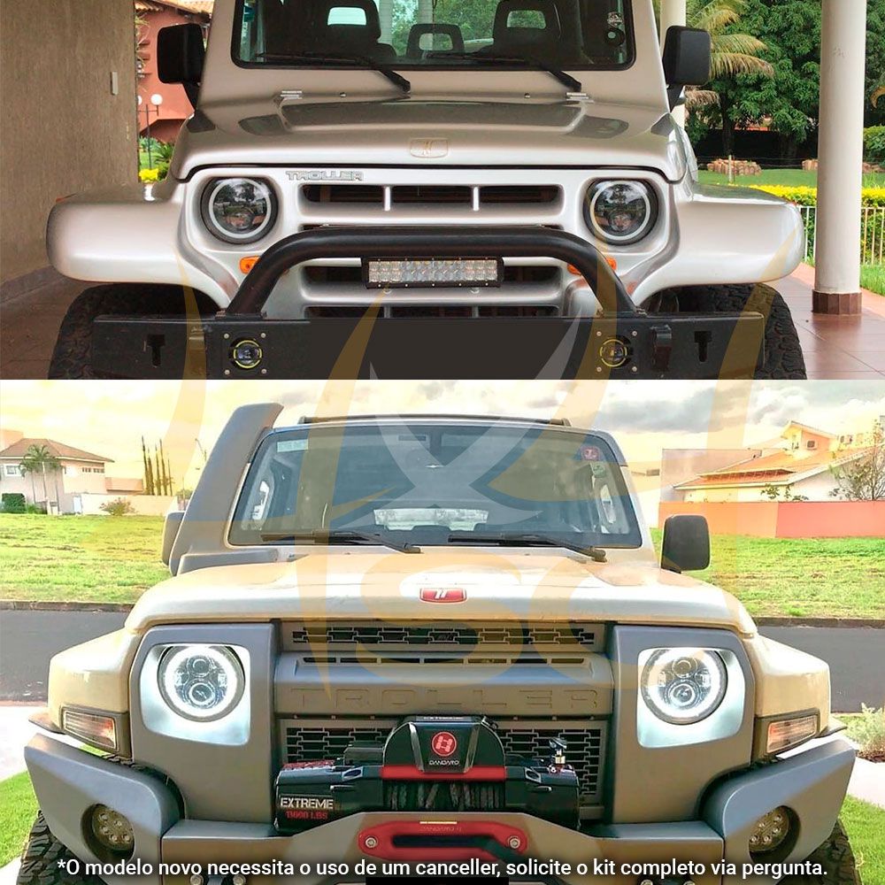 Farol LED 7" Troller 60W Angel Eyes RGB BT + Suportes | 4x4SC - 4x4sc ...