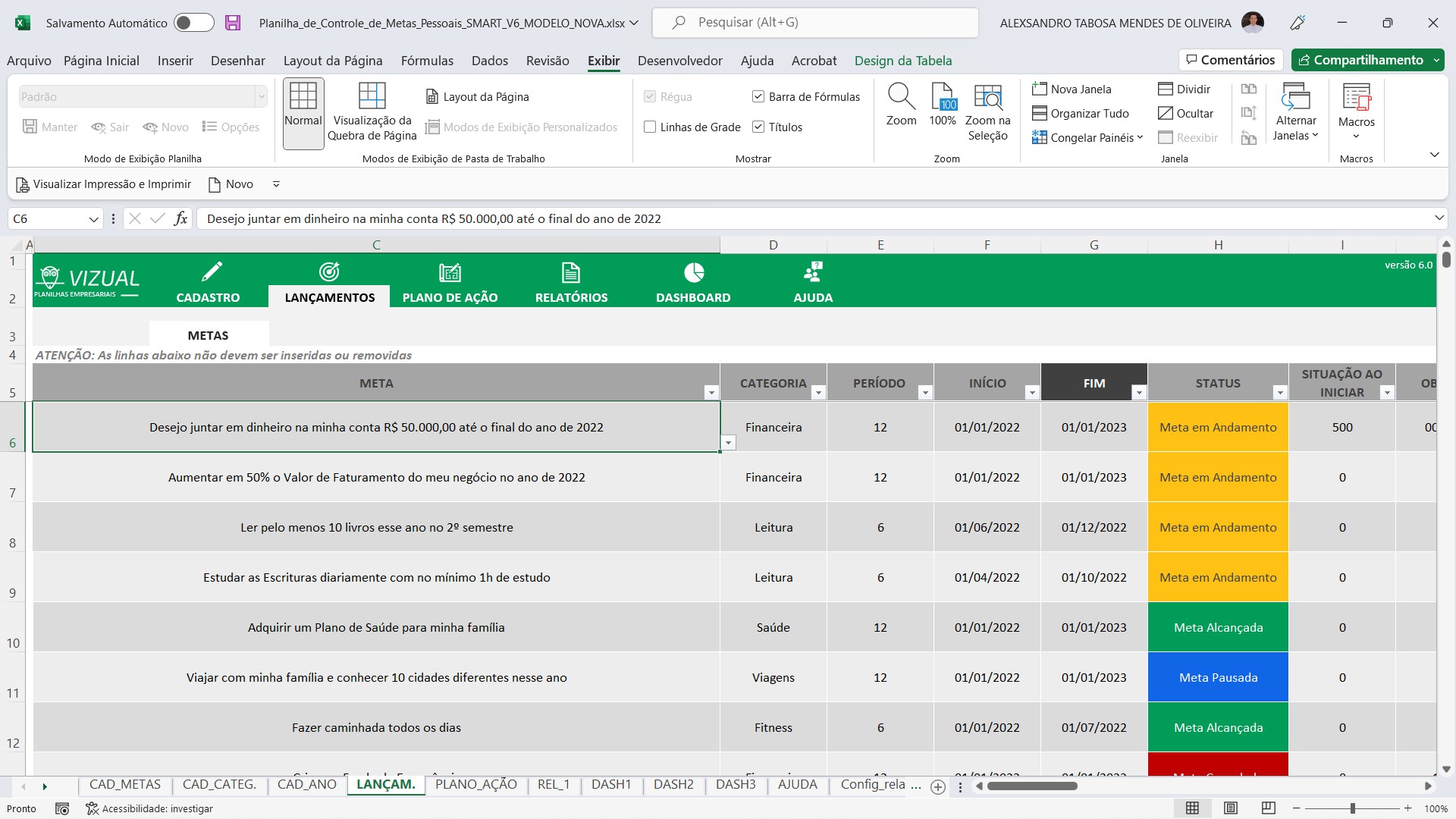 Planilha De Definicao De Metas