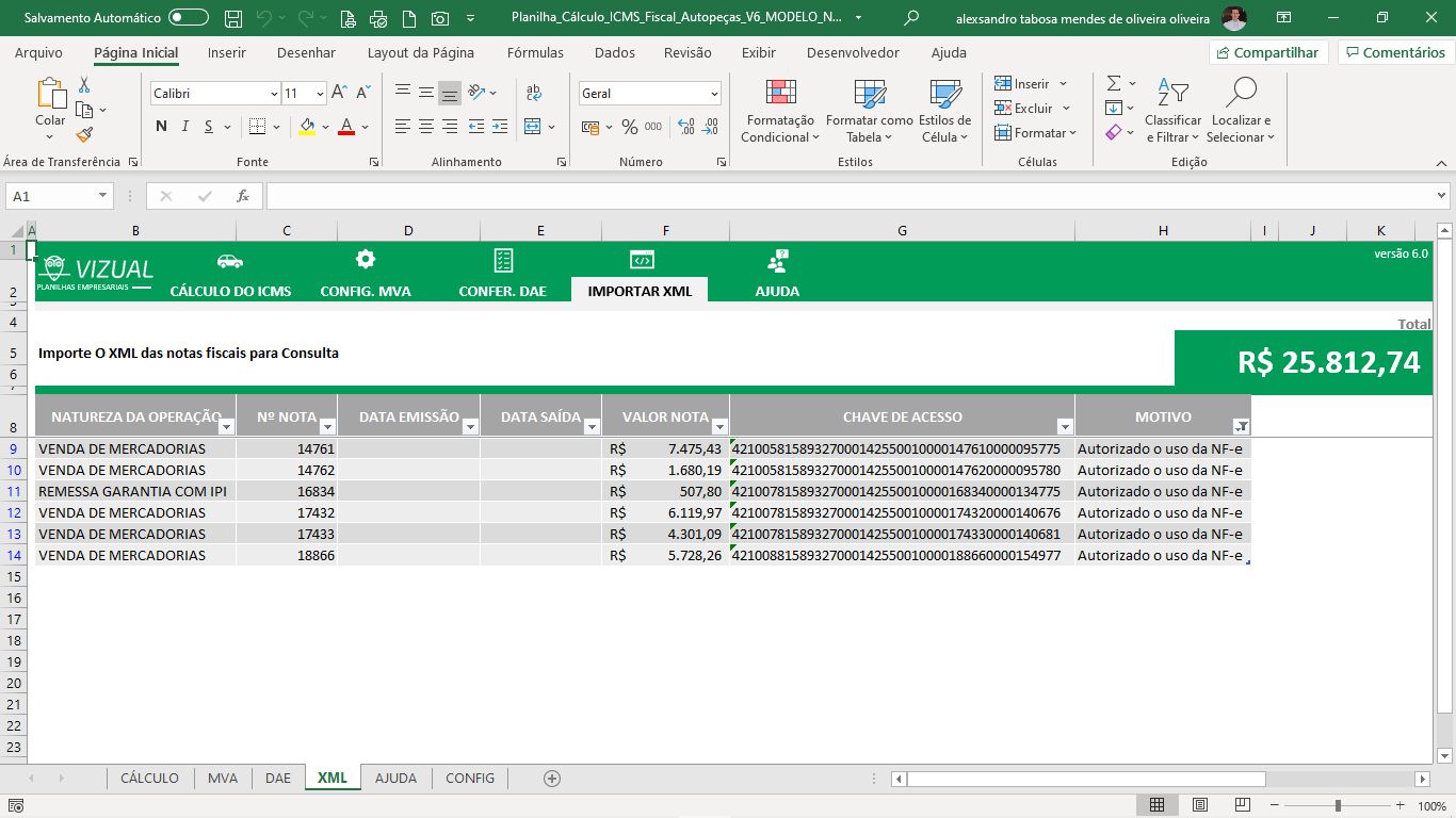 Planilha de Conferência do ICMS-ST Fiscal para Autopeças em Excel 6.0 ...