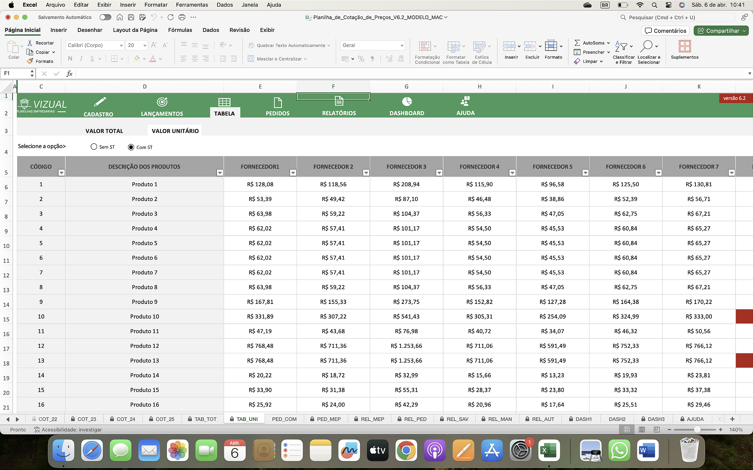 Planilha de Cotação de Preços Completa em Excel 6.2 - MAC - Vizual ...