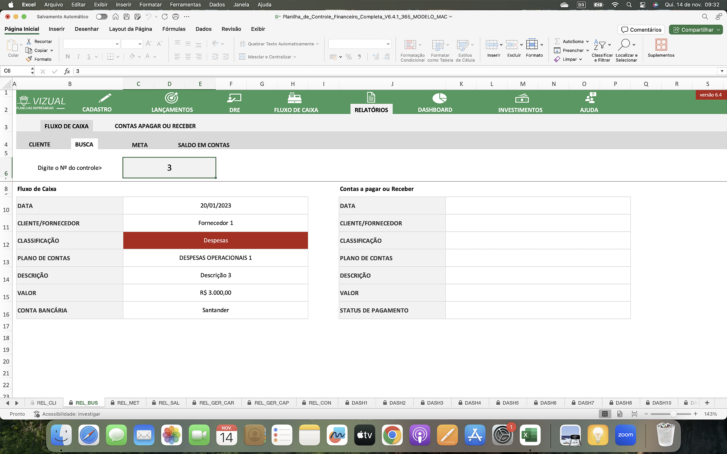 Planilha de Controle Financeiro Completa em Excel 6.4 365 - MAC ...