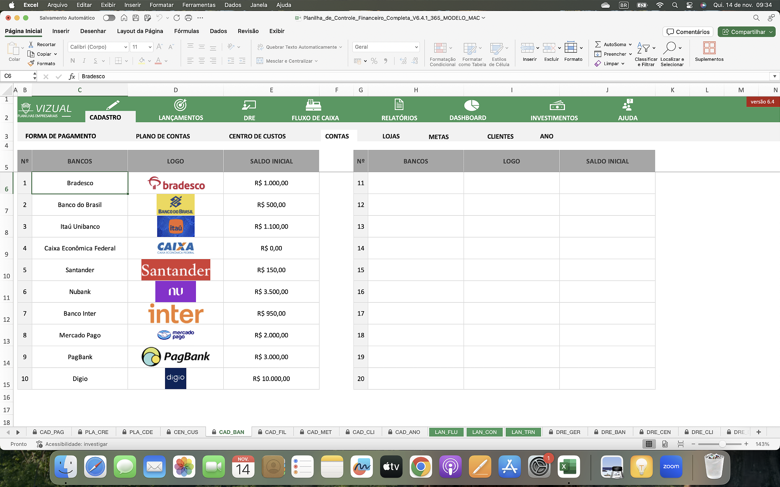 Planilha de Controle Financeiro Completa em Excel 6.4 365 - MAC ...