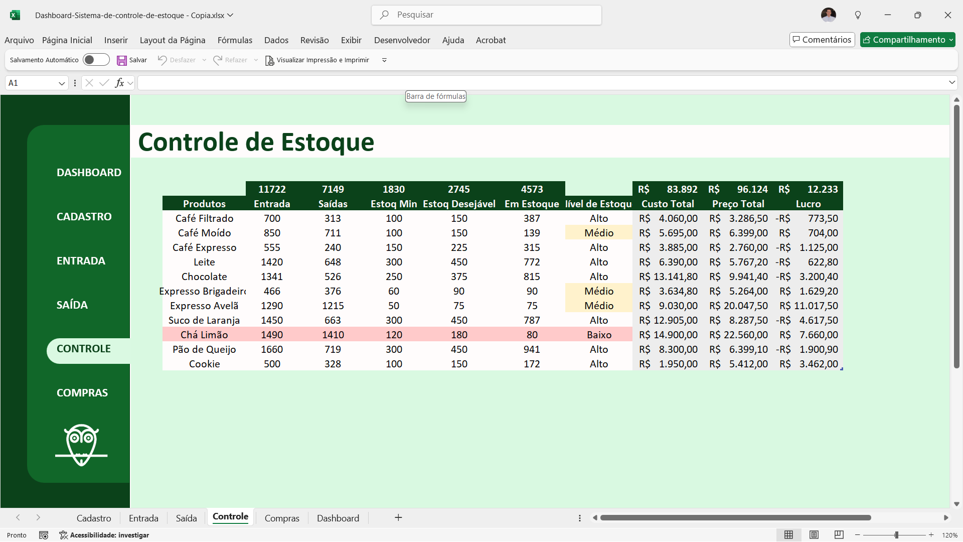 Planilha de Controle de Estoque Simples em Excel - Vizual Planilhas Empresariais - Planilhas em ...