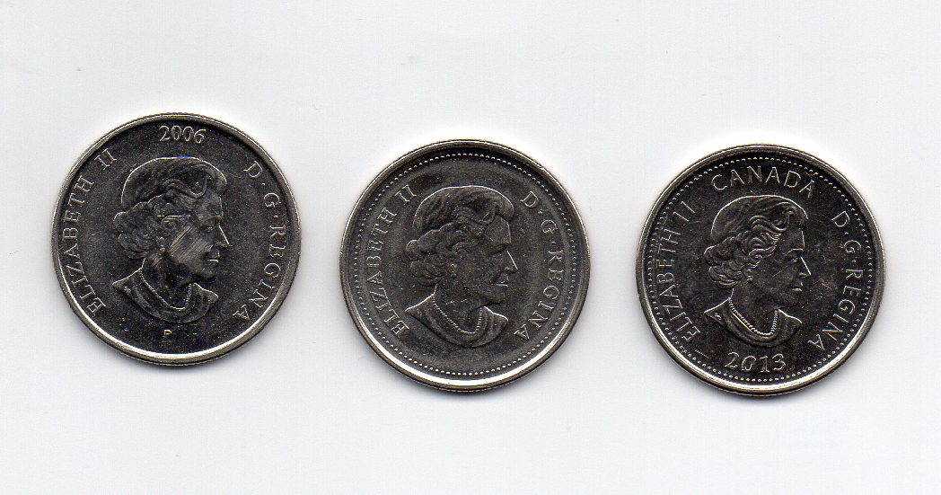 3 Moedas Coloridas do Canada - 25 Cents - Numismática Império