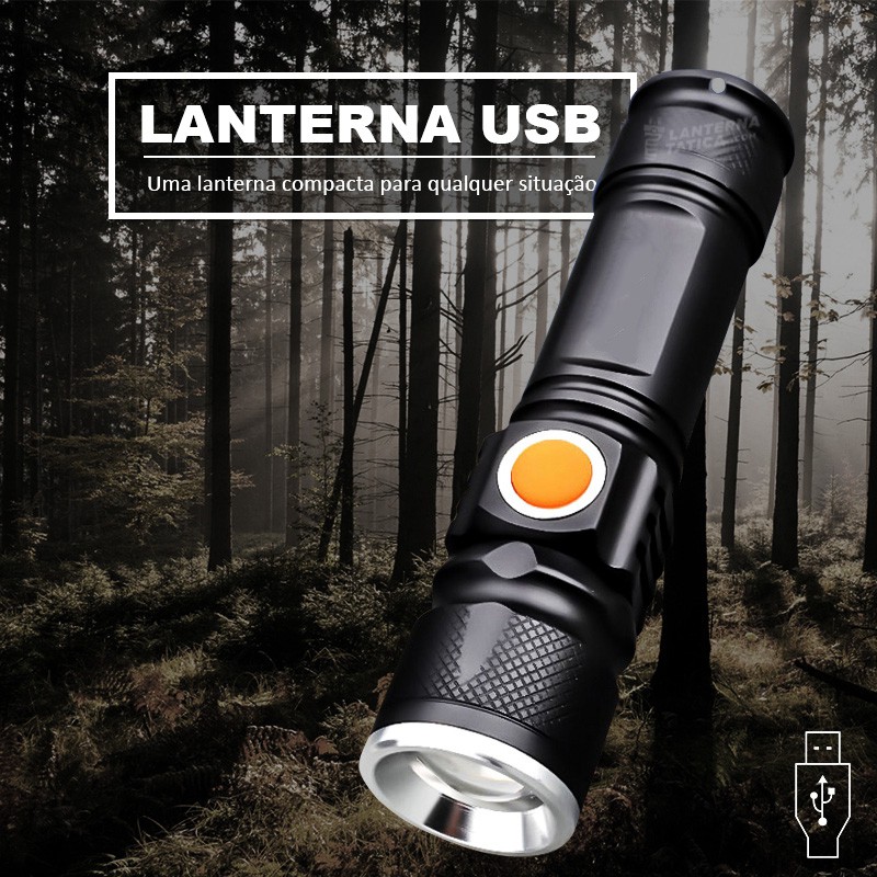 Lanterna Tática Profissional USB LED T6 Com Bateria Recarregável ...