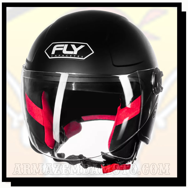 CAPACETE ABERTO FLY JET PRETO FOSCO - ARMAZÉM DA MOTO