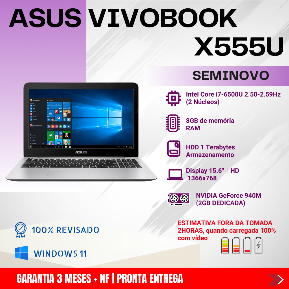 Notebook Usado, Asus X555U, Core i7-6500U, 2.50-2.59GHz, 8GB, 1 TB, 2GB ...
