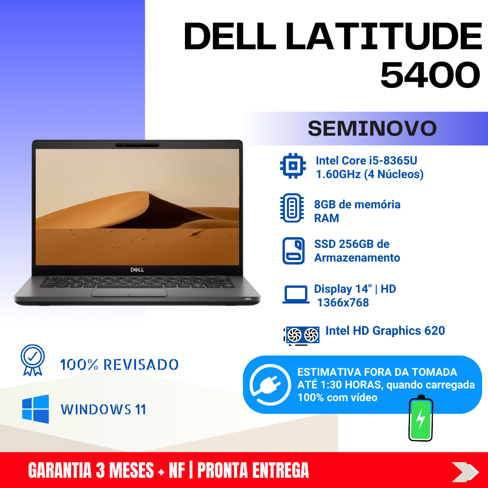 Notebook Seminovo, Dell Latitude 5400, Core i5-8365U 1.60GHz, 8GB ...