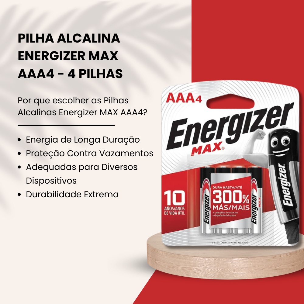Pilha Alcalina Energizer MAX AAA4 - 4 Pilhas - Alta Qualidade e ...