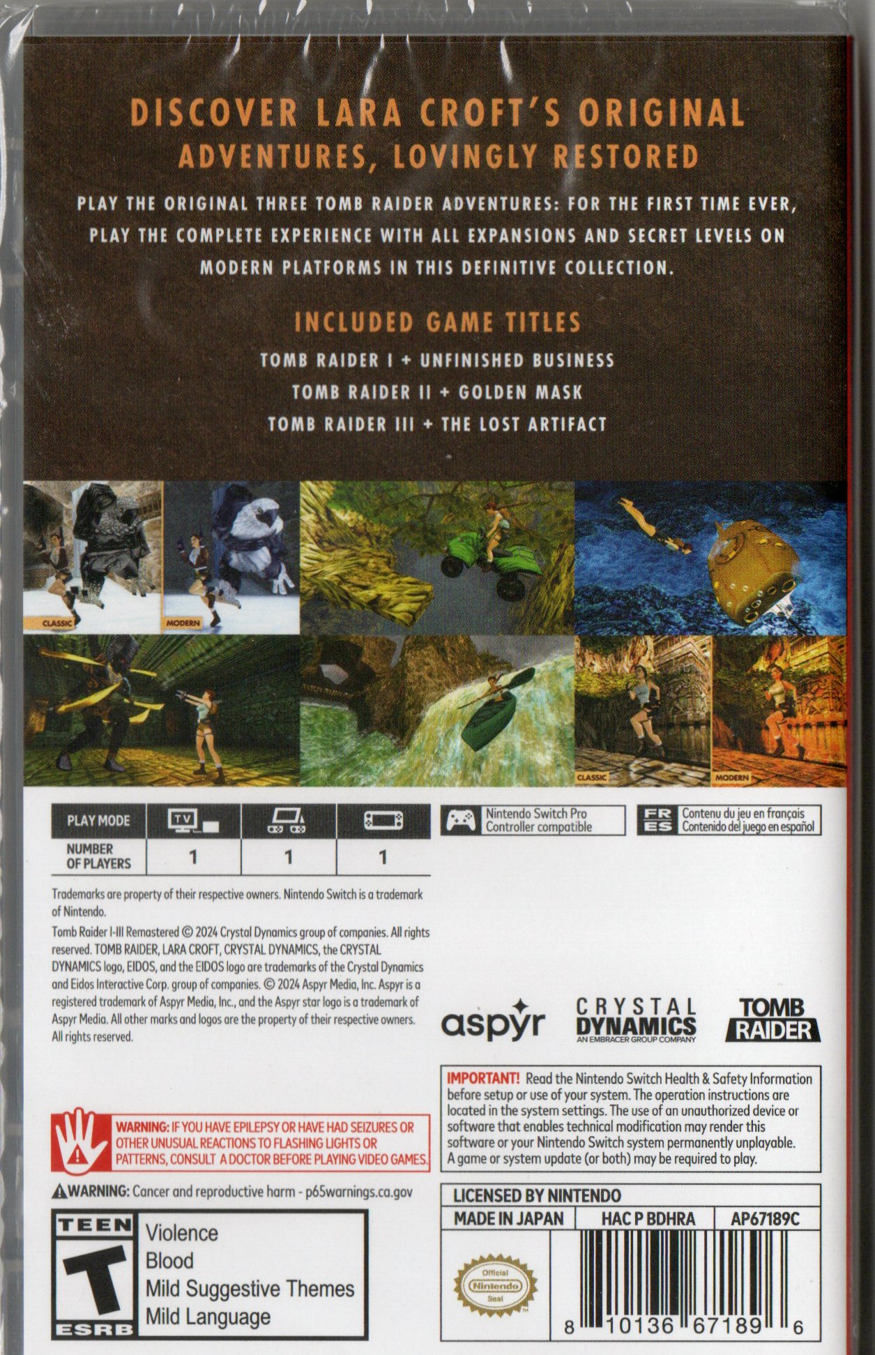 Tomb Raider I - III Remastered Staring Lara Croft Nintendo Switch ...