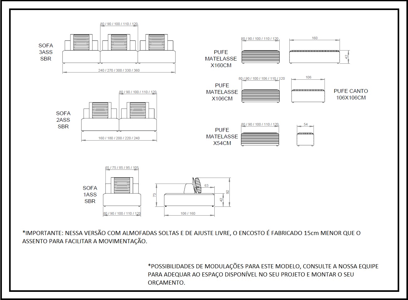 Sofá Ilha Both Versão Com Encosto Solto 2,90m - Lakhazza