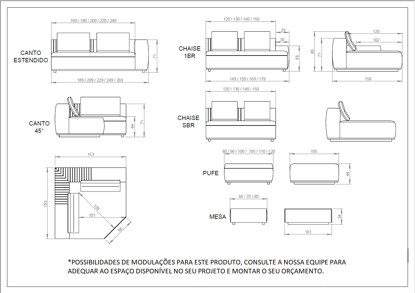 Sofá Mansion 4,50m 6 lugares - Lakhazza
