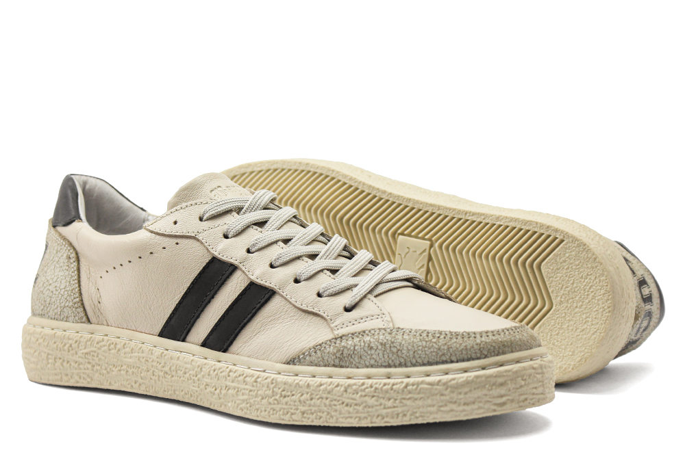 Tênis Sneakers Couro Nude/Preto Barcelona Design | Luck Bull ...